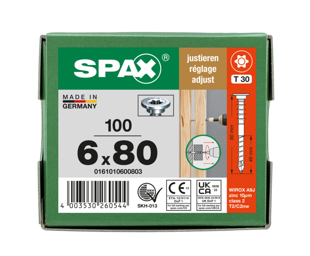 SPAX Stelschroef Verzinkt PK 6x80mm Deeldraad T-STAR Plus T30 100st ...