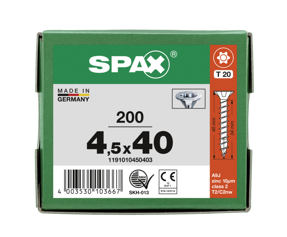 SPAX Universele Schroef Verzinkt VK 4,5x40mm Voldraad T-STAR Plus T20 ...
