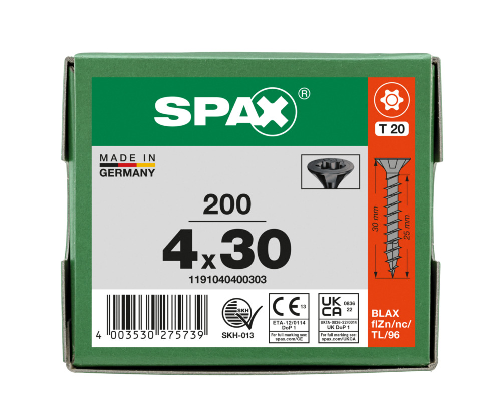 SPAX Universele Schroef Verzinkt VK 4x30mm Voldraad Zwart T-STAR Plus ...