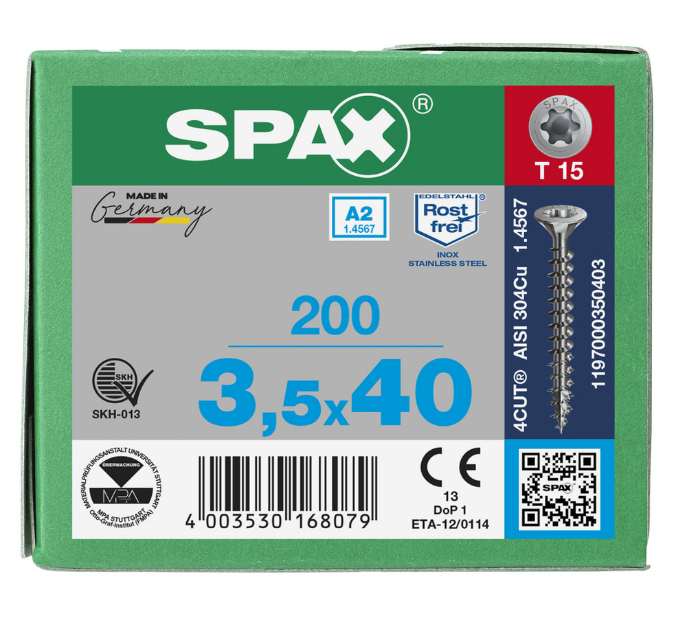 SPAX Universele Schroef RVS A2 VK 3,5x40mm Voldraad T-STAR Plus T15 ...