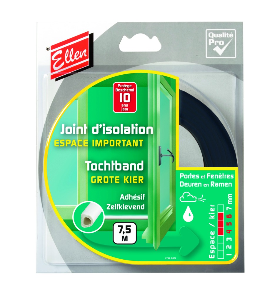 Ellen Tochtband Zelfklevend Grote Kier Zwart 7,5m - Bouwmaat